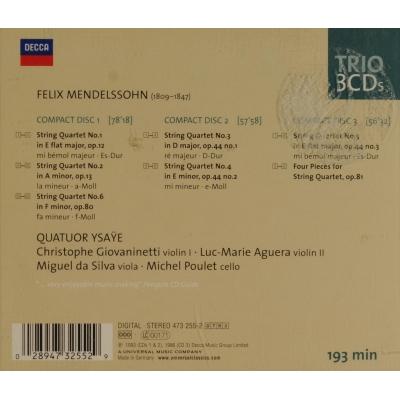 Complete string quartets / quatuor ysaÿe quartet by Mendelssohn Bartholdy, Felix, CD x 3 with ...