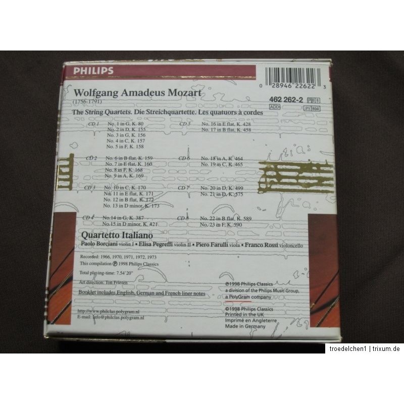 The string quartets / quartetto italiano de Mozart, Wolfgang Amadeus, CD x 8 chez melomaan - Ref ...