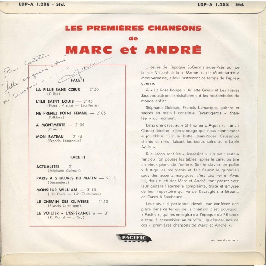 Les premières chansons de marc et andré + dedicace (marc) by Marc ...