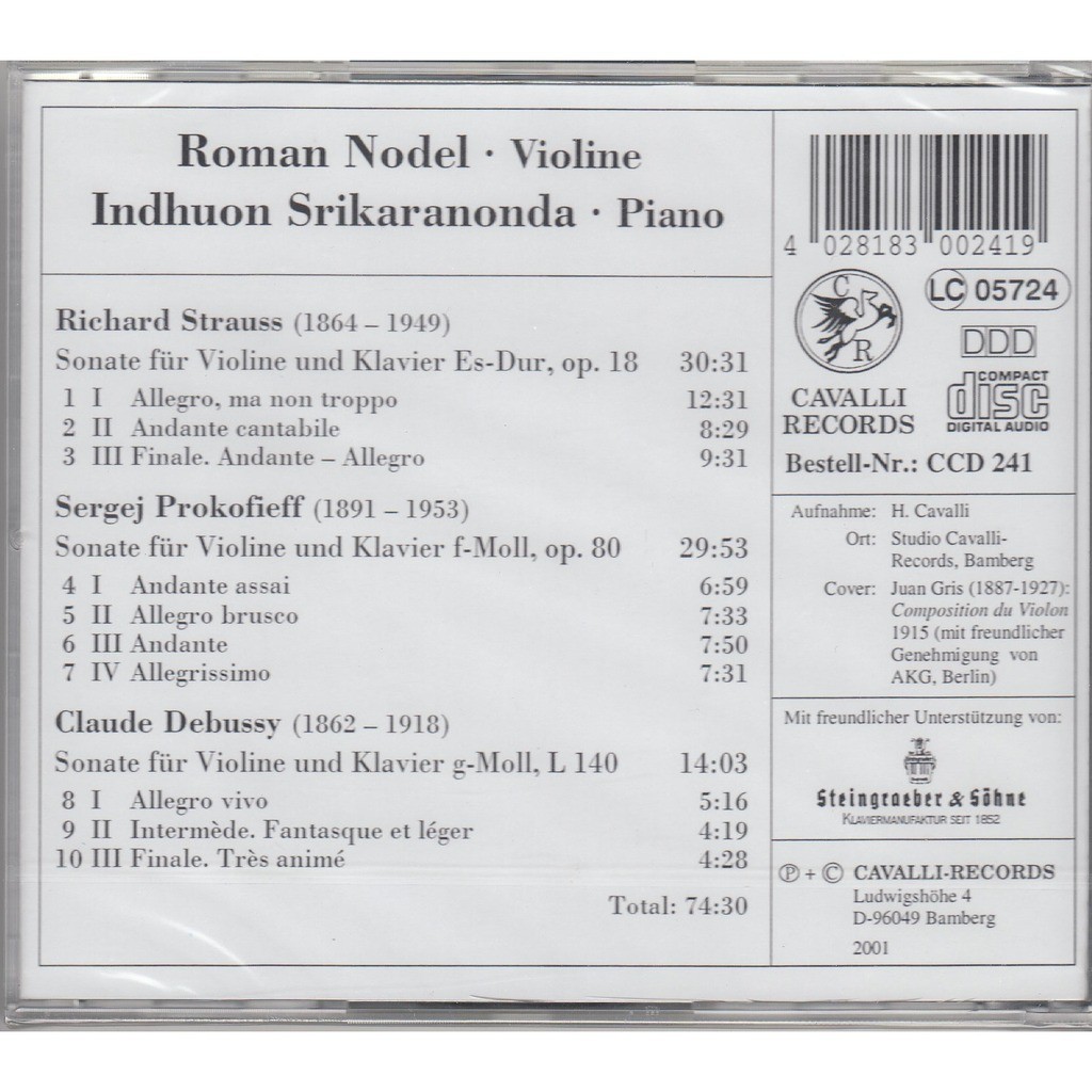 R.strauss prokofiev debussy violin sonatas by Roman Nodel, CD with rarervnarodru - Ref:117439369