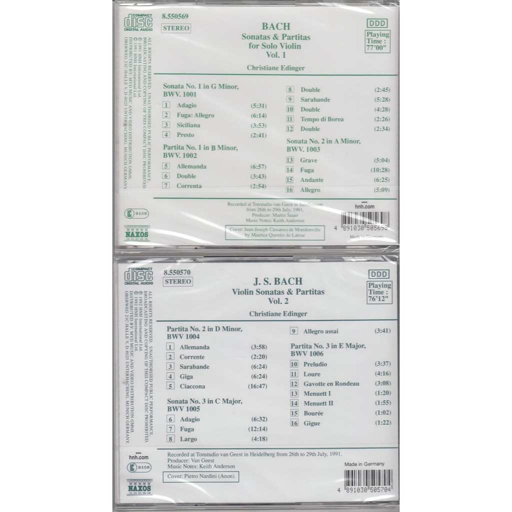 Bach sonatas and partitas violin solo vol.1 & 2 rec.1991 2cd by ...