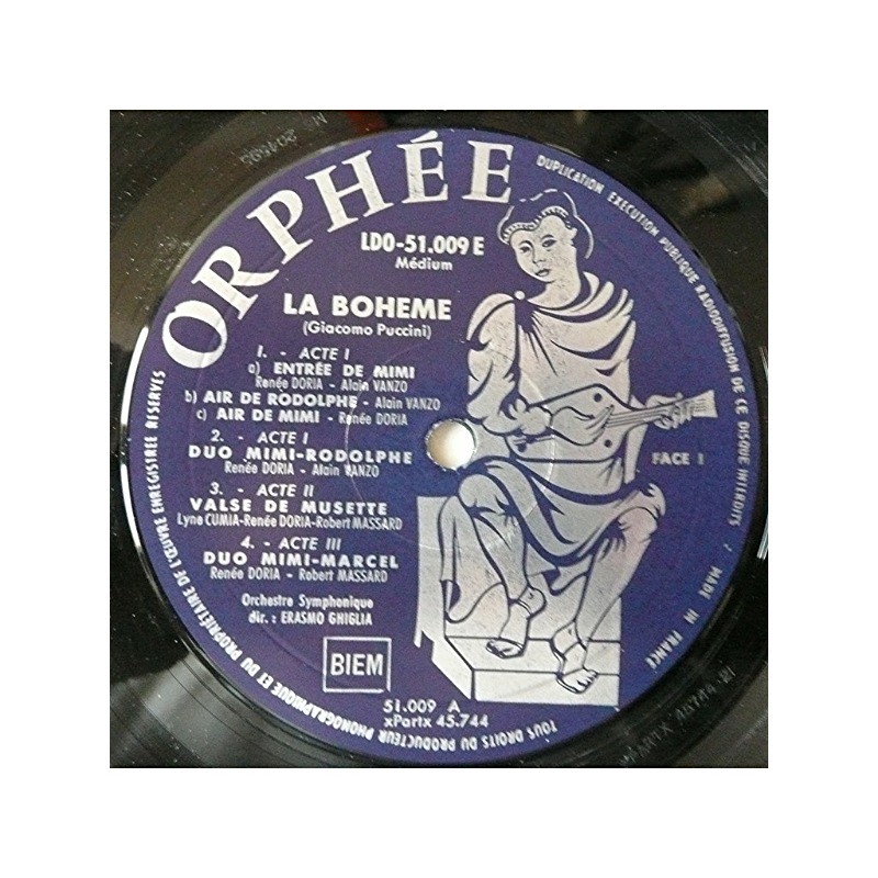 Puccini : la boheme - renée doria, alain vanzo, robert massard, lyne ...
