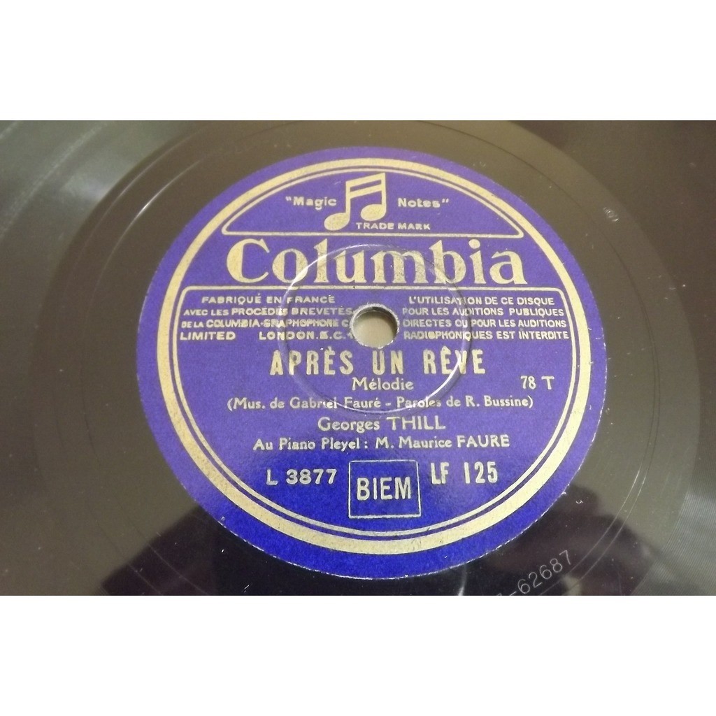 Apres un reve de Faure Maurice Vallin Thill Marguerite Long, 78T chez ...