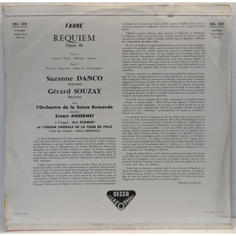 Faure : requiem op. 48 - Danco / Souzay - Ansermet - ( LP ) - 売り手： recordrome - Id:118113123