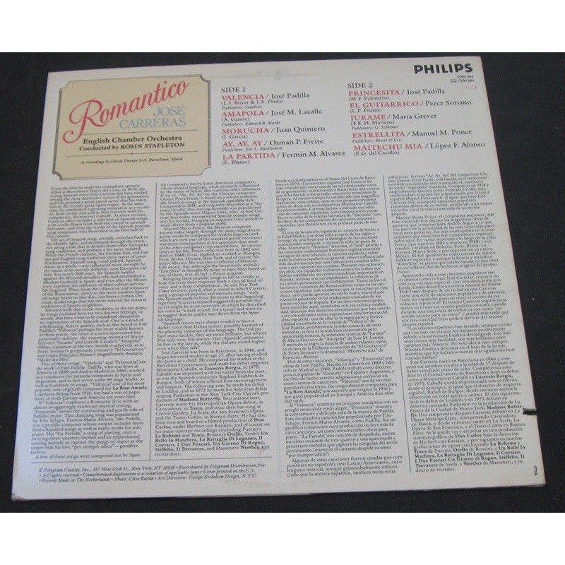 Romantico by Jose Carreras / Robin Stapleton, LP with recordrome - Ref ...