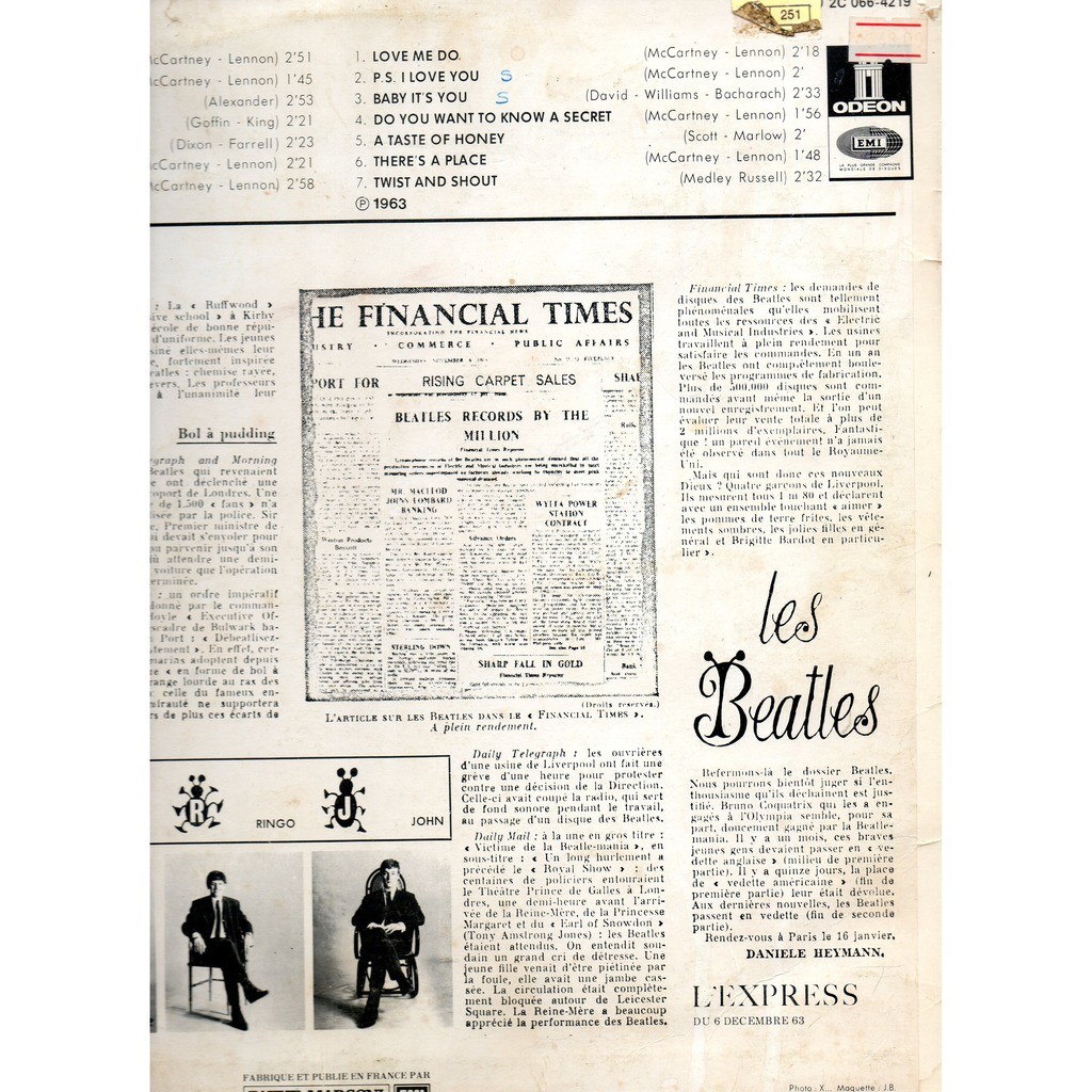 Les beatles n 1 de The Beatles, 33T chez yvandimarco - Ref:118379887