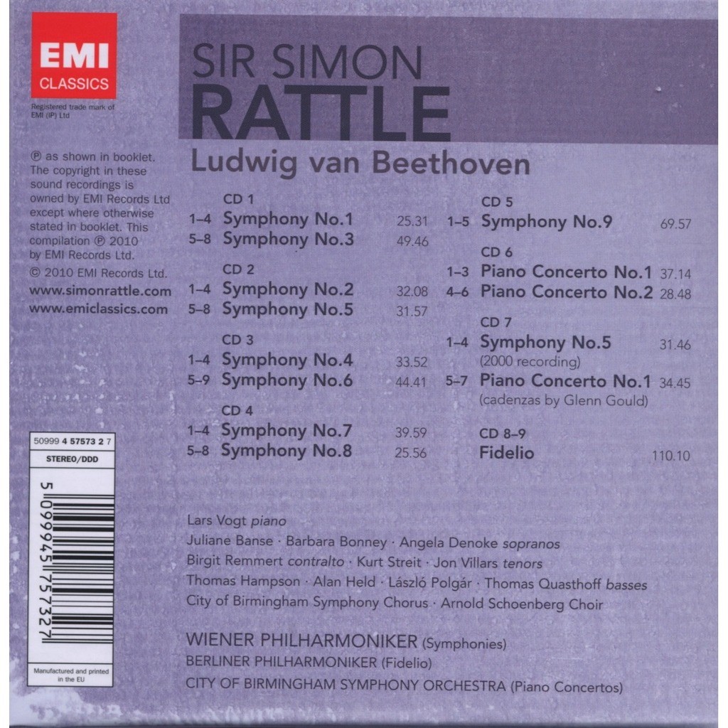 Symphonies, piano concertos, fidelio / vienna p.o., berlin p.o., city of birmingham s.o., simon ...