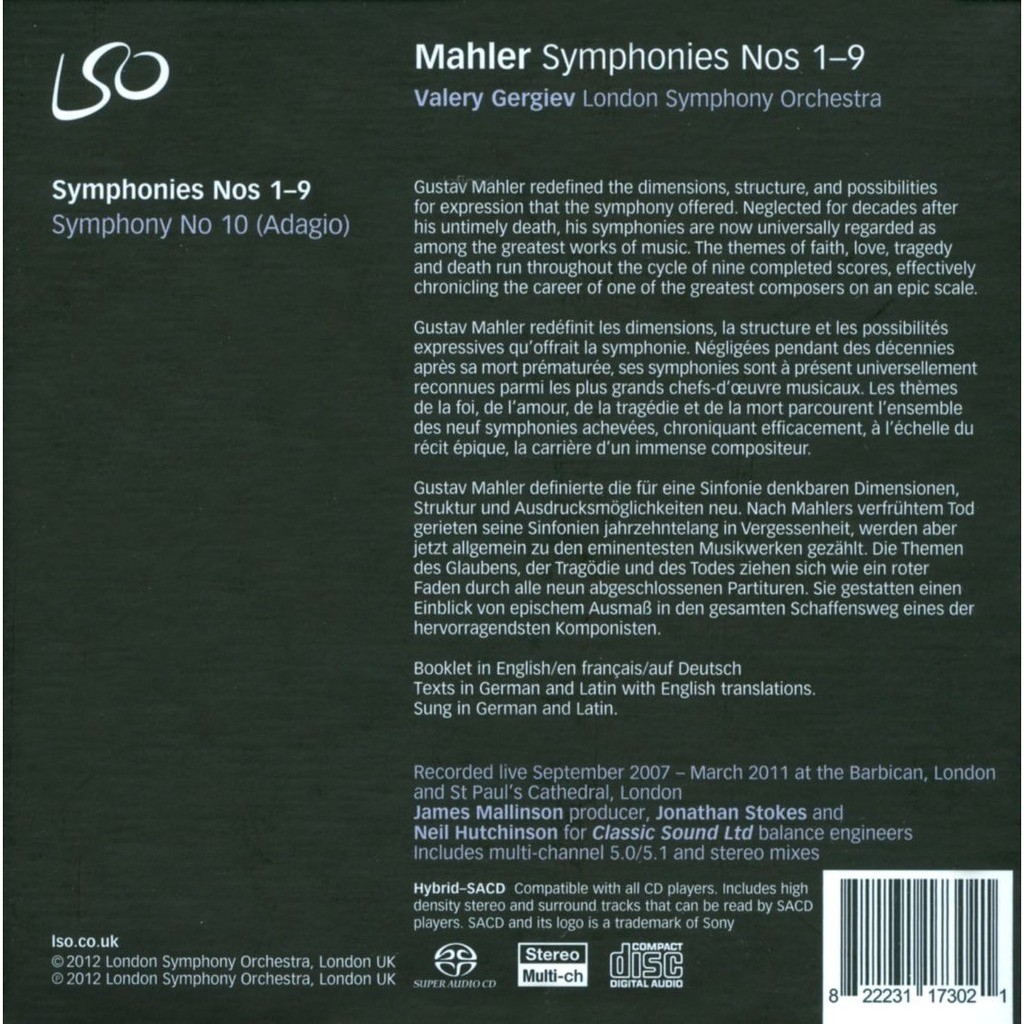 Symphonies 1-9 / gergiev, london symphony orchestra de Mahler, Gustav, SACD chez melomaan - Ref ...