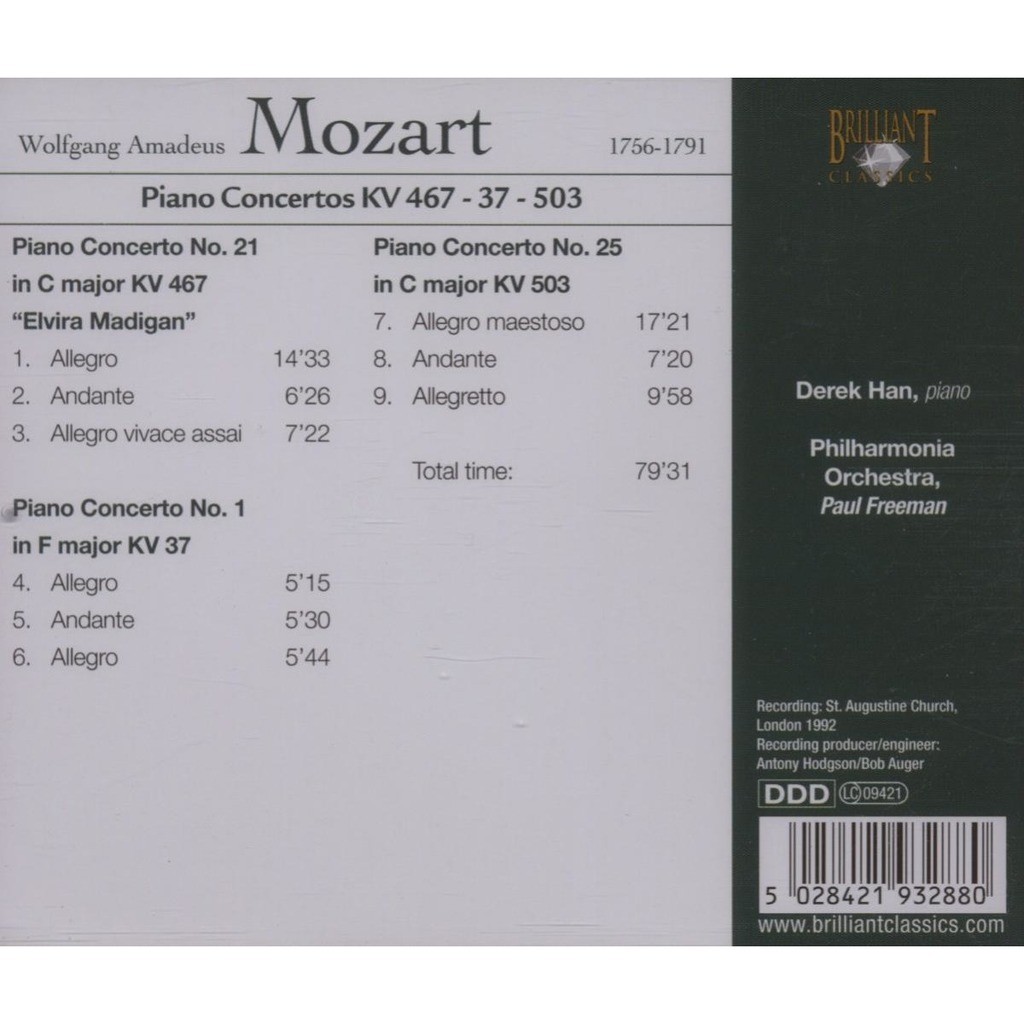 Piano concertos nos. 21, 1, 25 / derek han (piano), paul freeman ...