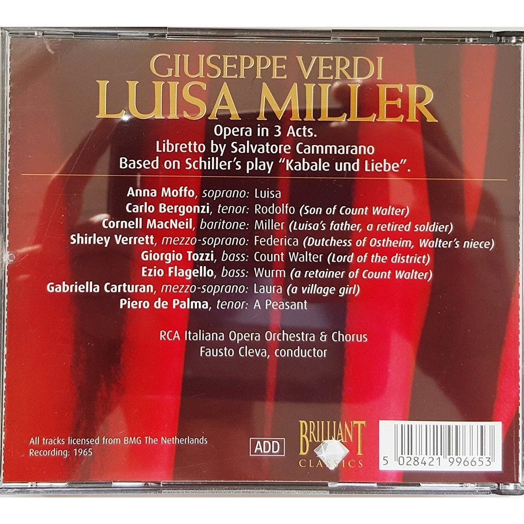 Luisa miller / moffo, bergonzi, macneil, verrett, tozzi, flagello, rca ...