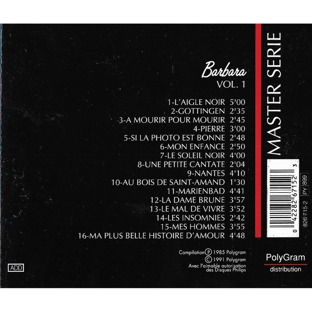 Master série vol 1 de Barbara, CD chez libertemusic - Ref:118895092