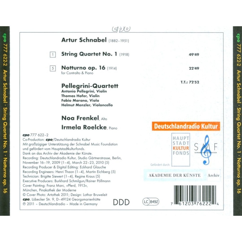 String quartet no 1, notturno / pellegrini quartett, noa frenkel (alto), irmela roelcke (piano ...