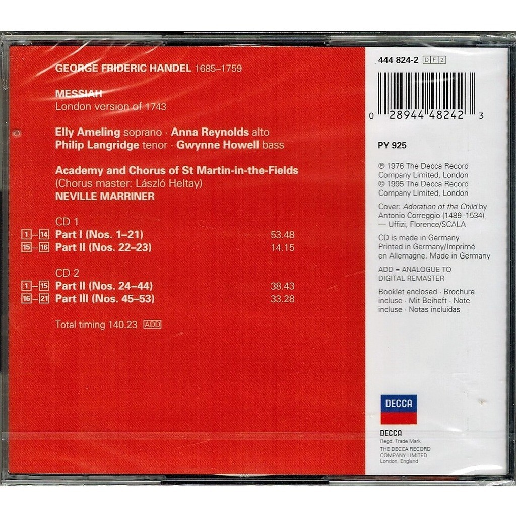 Messiah / marriner, ameling by Händel, Georg Friedrich, CD x 2 with ...