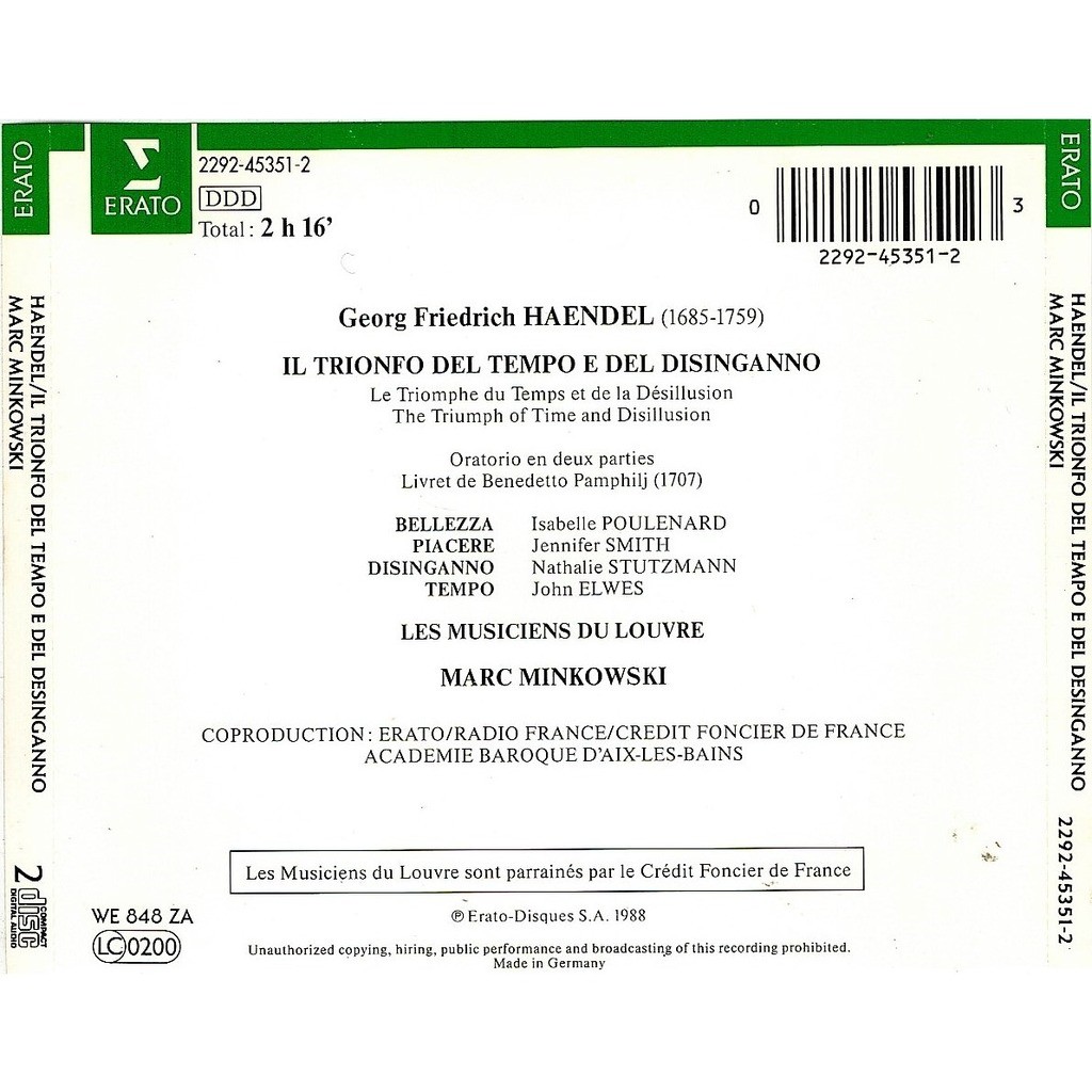 Il trionfo del tempo e del disinganno / minkowski by Händel, Georg ...