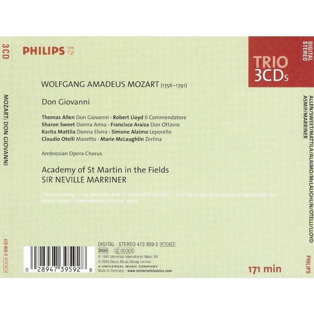 Don giovanni / marriner de Mozart, Wolfgang Amadeus, CD x 3 chez melomaan - Ref:118990806