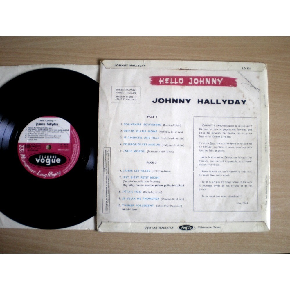 Hello johnny ( original - ld 521 ) de Johnny Hallyday, 25 cm chez ...
