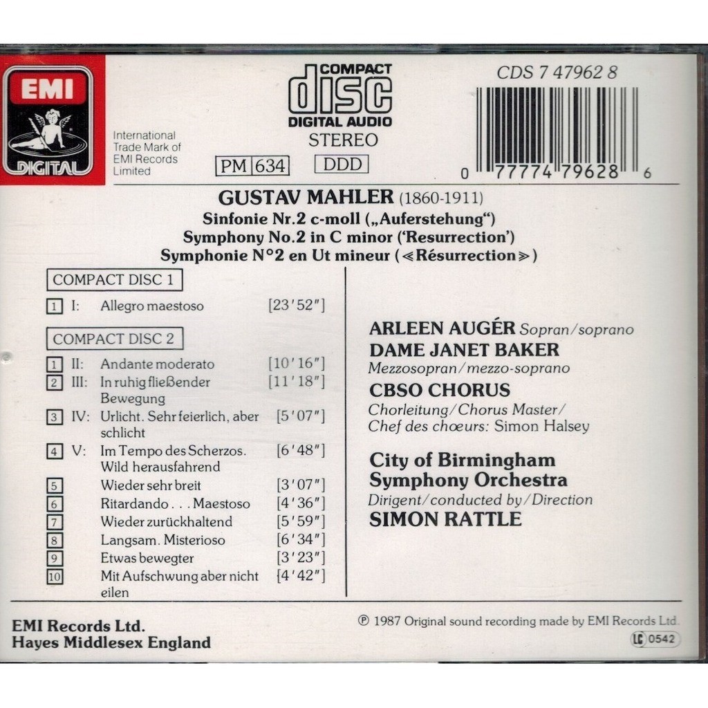 Symphony no 2 'resurrection' / simon rattle, city of birmingham symphony orchestra de Mahler ...