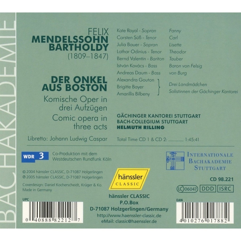 Der onkel aus boston / stuttgart bach collegium, gächinger kantorei ...