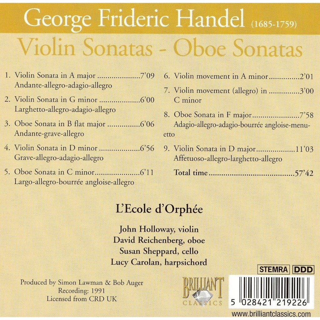 Violin sonatas; oboe sonatas / l'ecole d'orphée, susan sheppard, lucy ...
