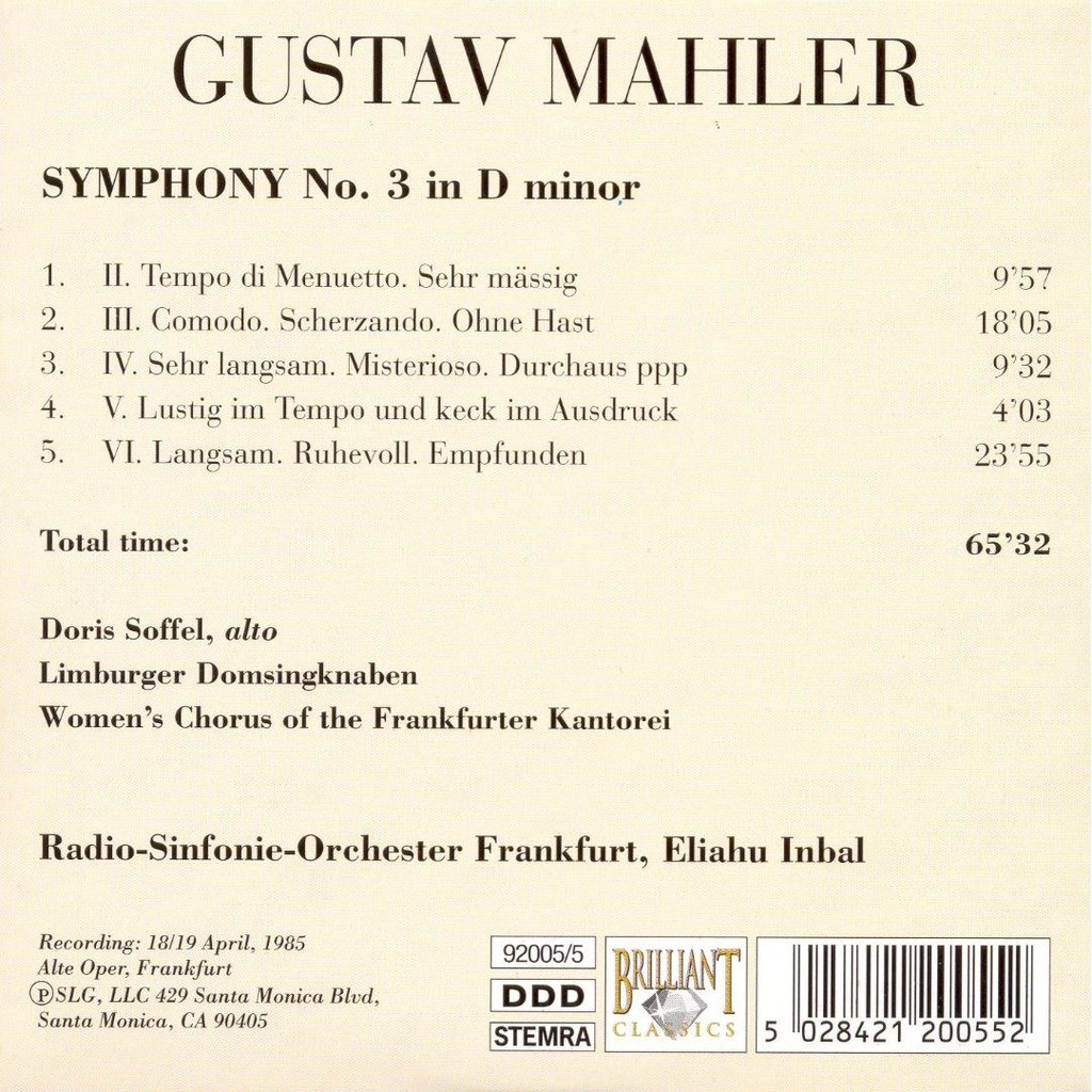 Symphony no.3, part 2 / doris soffel, frankfurt radio symphony ...