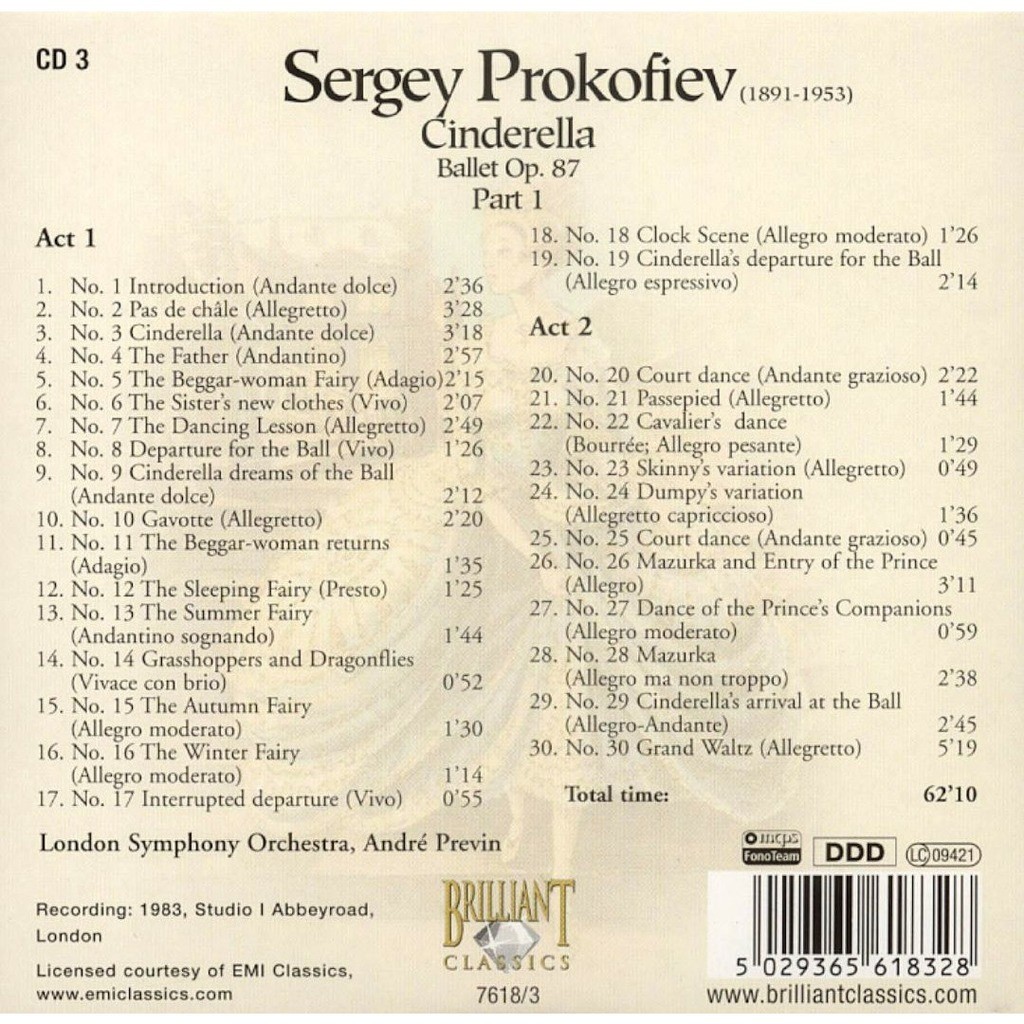 Cinderella, part 1 / london symphony orchestra, andré previn de ...