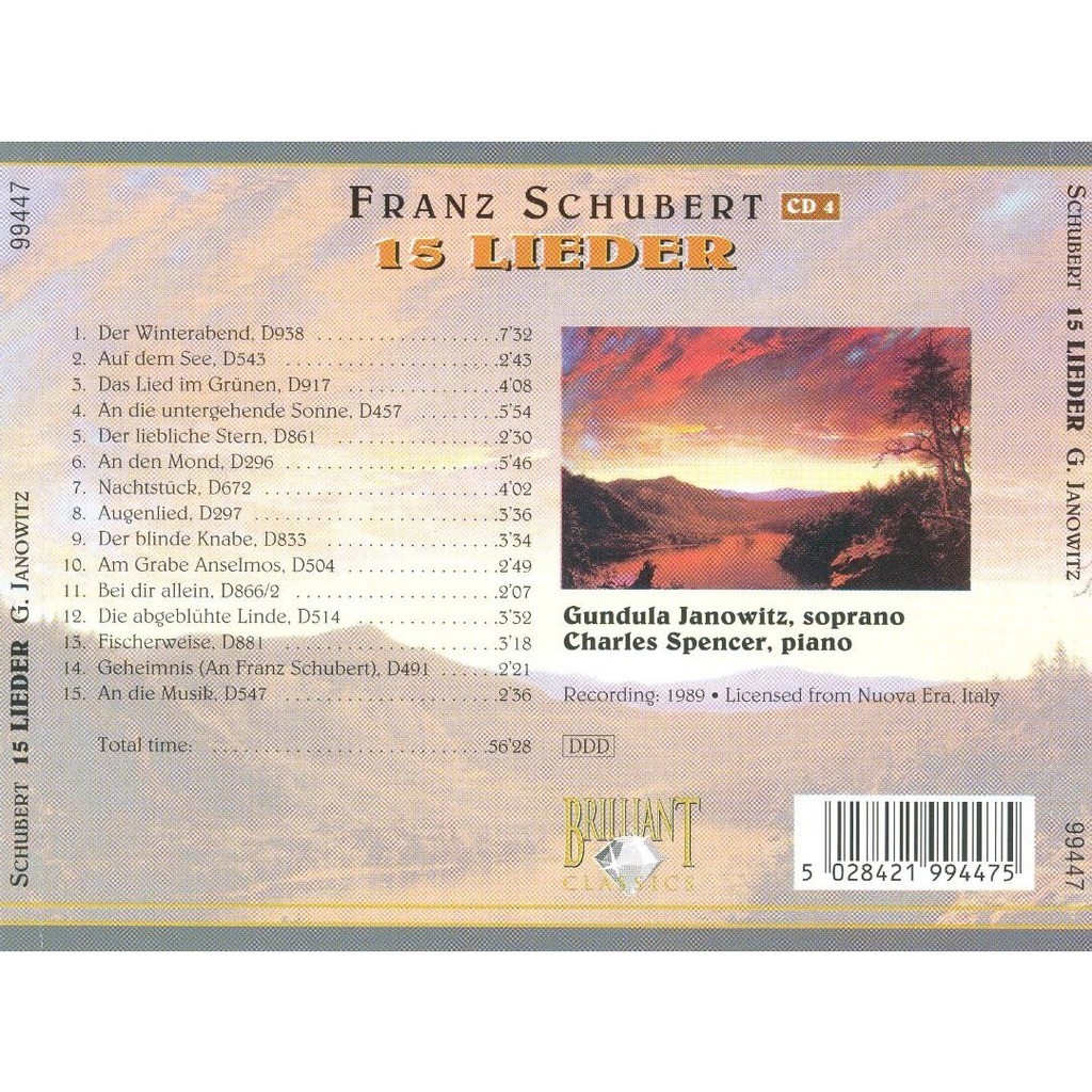 15 lieder / gundula janowitz, charles spencer by Schubert, Franz, CD ...