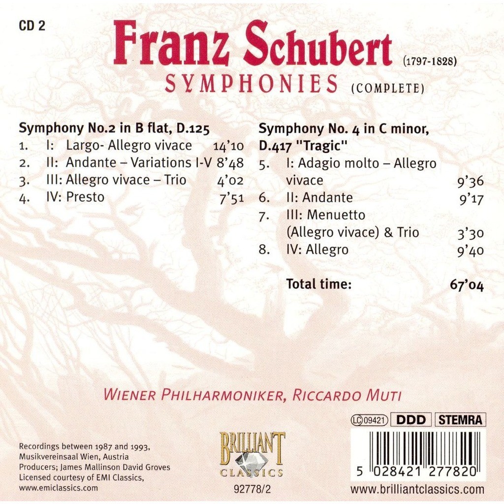 Symphony no.2; symphony no.4 'tragic' / vienna philharmonic orchestra ...
