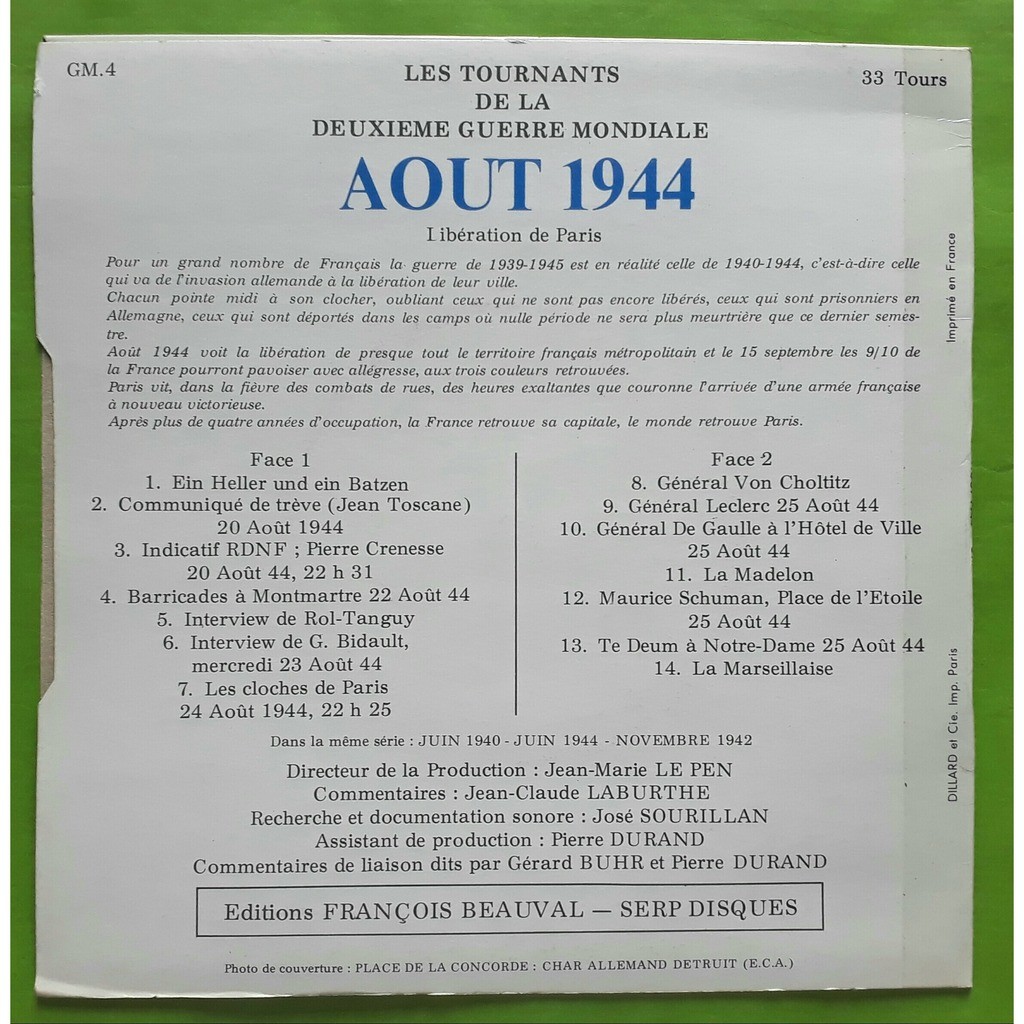 Août 1944-(45t)(vol:4)(e.p)(black vinyl)(original)(serp disques)(france ...