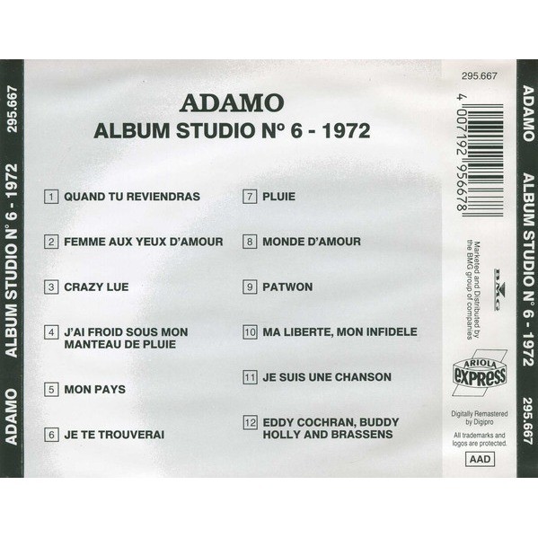 Adamo : album studio n°6 - 1972 by Salvatore Adamo, CD with minkocitron ...
