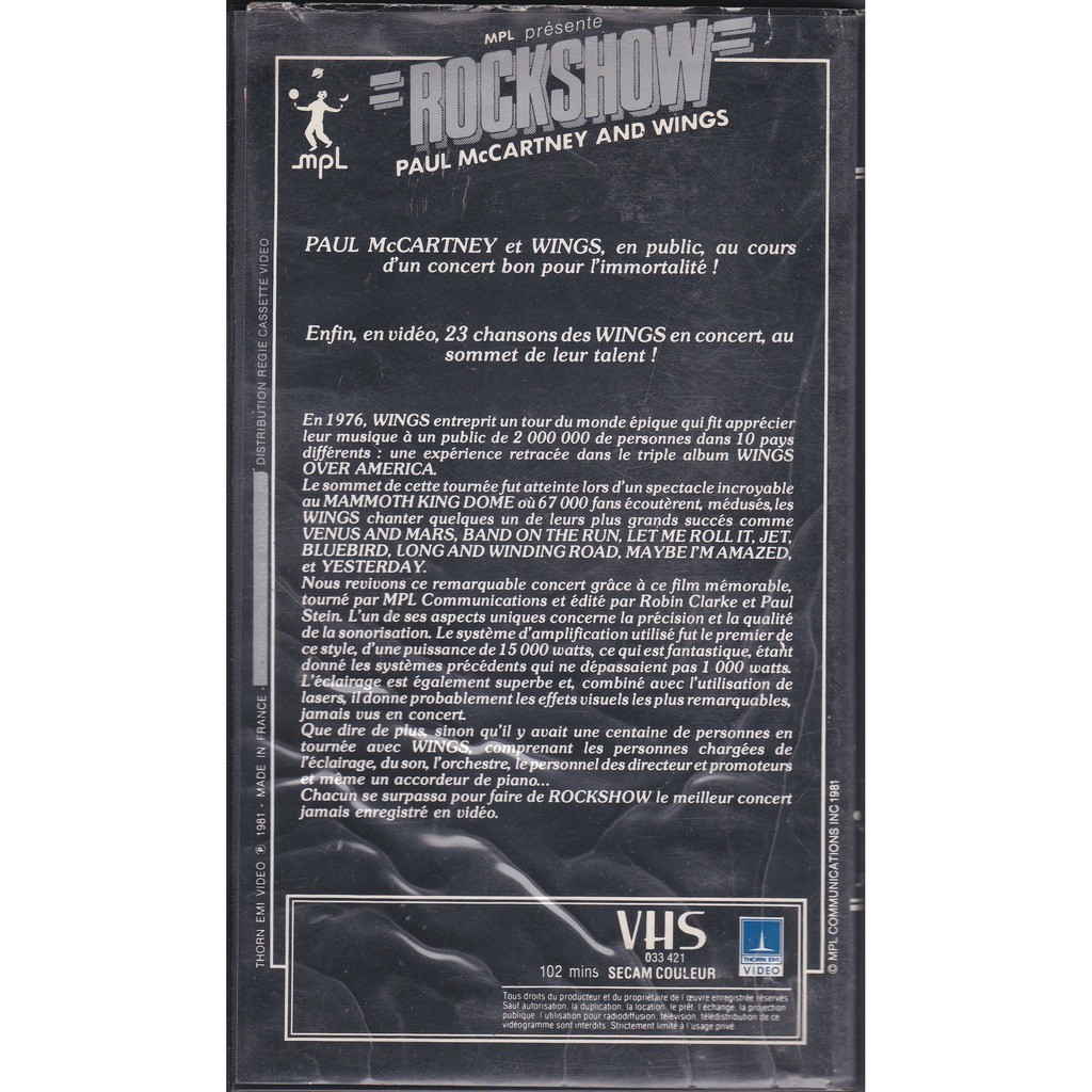 Rockshow (vhs-secam) by Paul Mccartney And Wings, VHS with capricordes ...