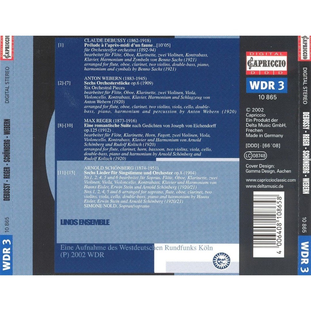 Chamber music arrangements / linos ensemble by Debussy / Reger ...