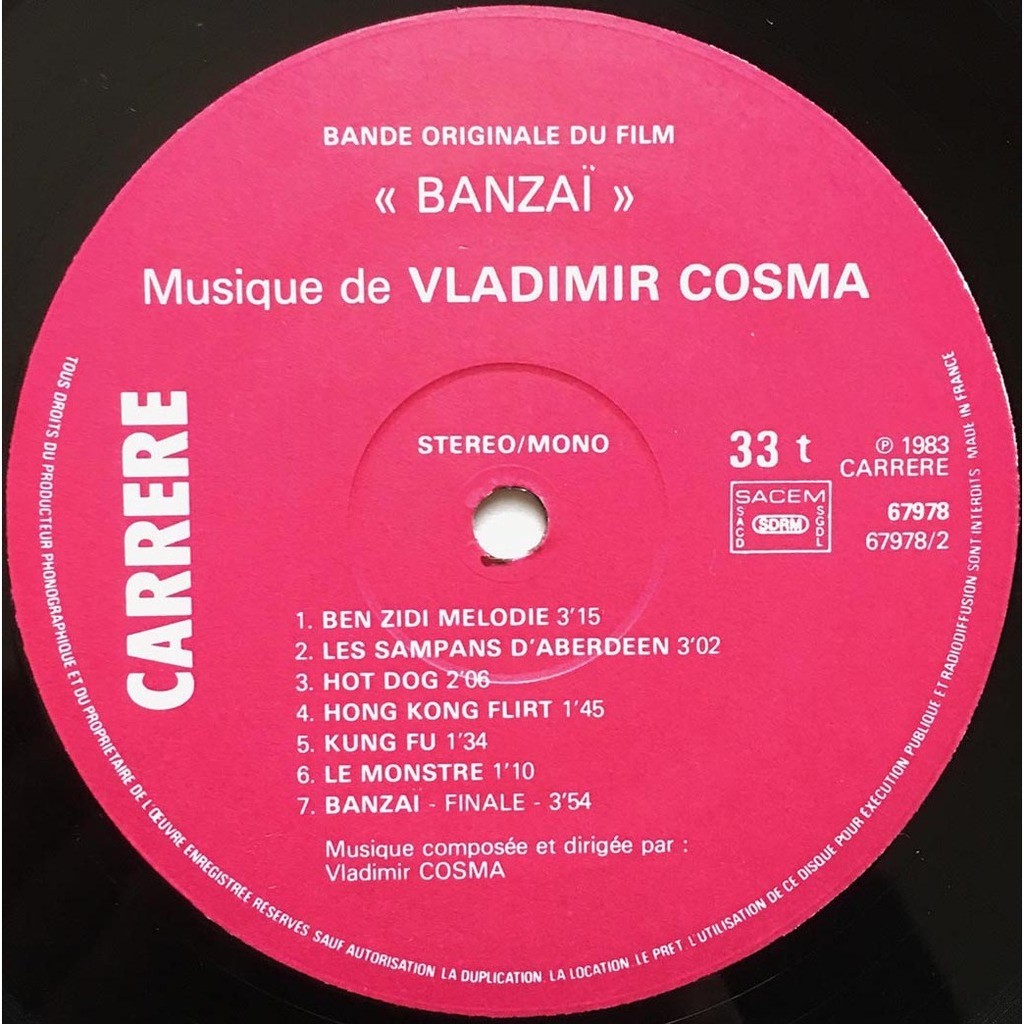 Banzaï (coluche) de Vladimir Cosma, 33T chez sasham67 - Ref:1518374240
