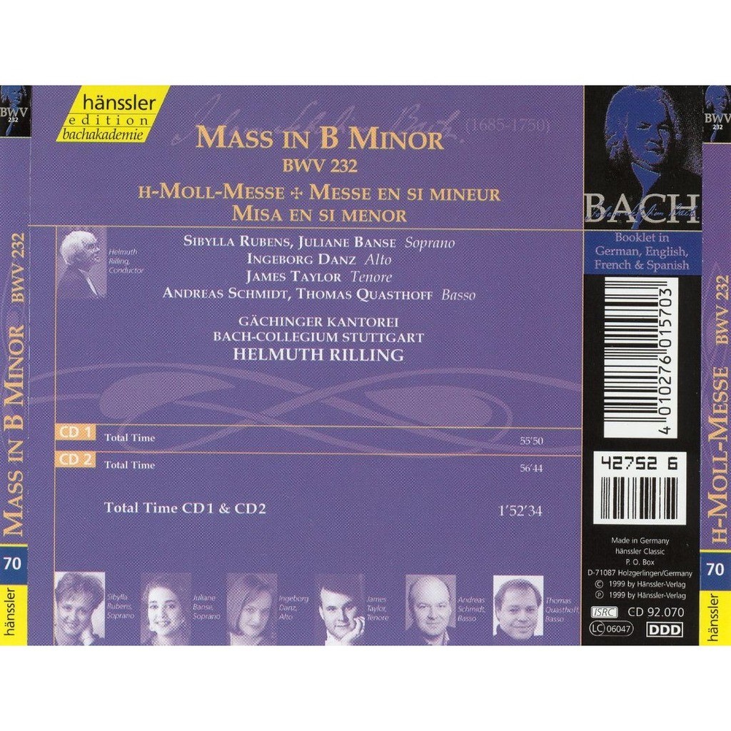 Edition bachakademie vol. 70 - mass in b minor / stuttgart bach ...