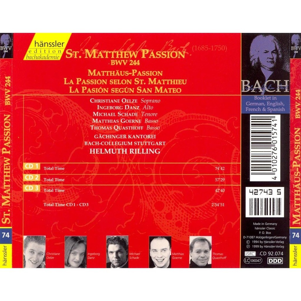 Edition bachakademie vol 74 - matthäus-passion / stuttgart bach ...