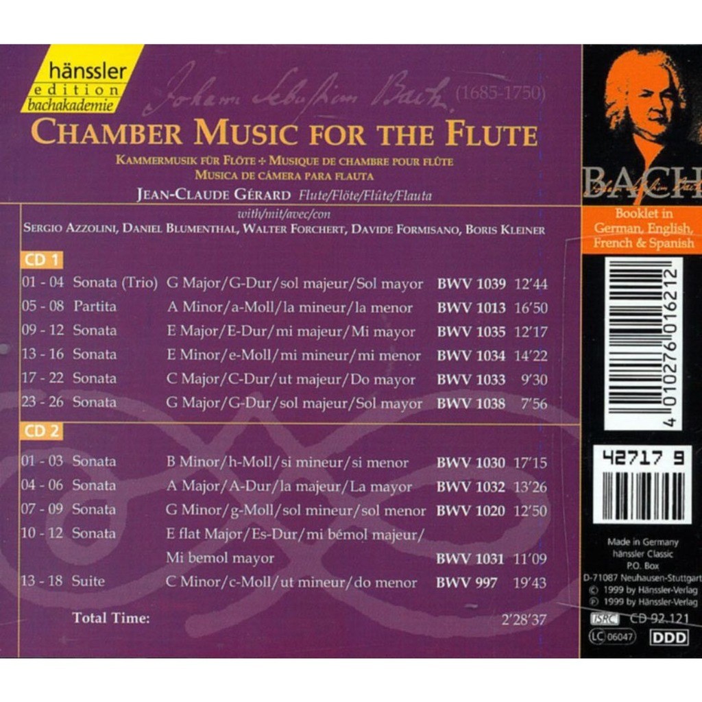 Edition bachakademie vol 121: chamber music for the flute / jean-claude ...