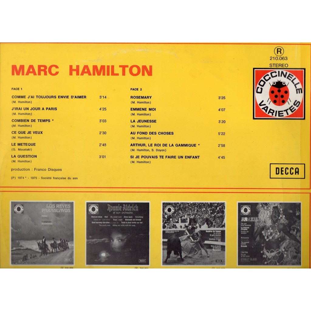 Disque d'or .. .. collection coccinelle de Marc Hamilton, 33T chez ...
