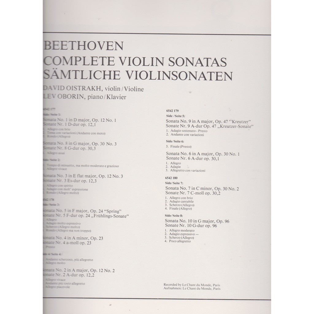 Die 10 violinsonaten / complete violin sonatas von Ludwig Van Beethoven, LP Box set bei prenaud ...
