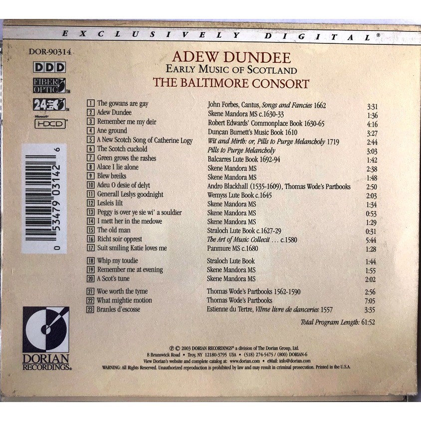 Adew dundee de Baltimore Consort, CD chez mattygroves - Ref:119666800