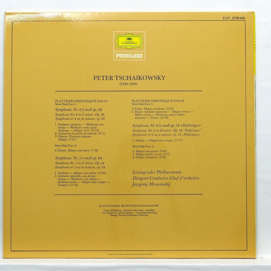 Tchaikovsky : symphonies nos.4, 5 & 6 by Evgeny Mravinsky, Double LP Gatefold with elyseeclassic ...