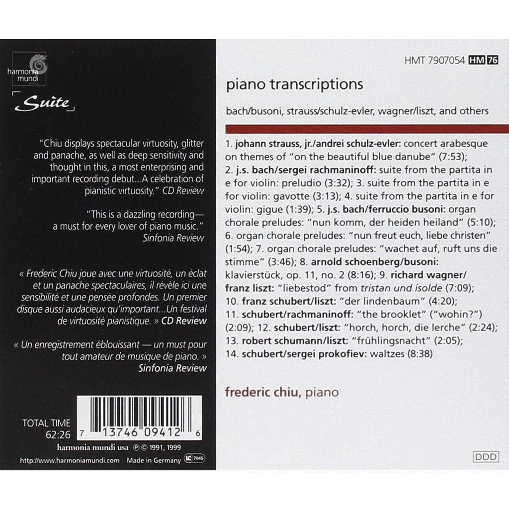 Piano transcriptions / frederic chiu by Various Composers, CD with ...