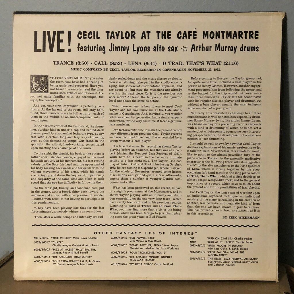 Live at the cafe montmartre by Cecil Taylor Jimmy Lyons Sunny Murray ...