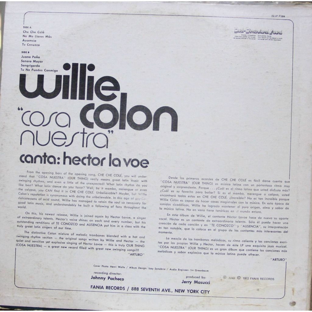 Cosa nuestra de Willie Colon, 33T chez giros - Ref:119773141