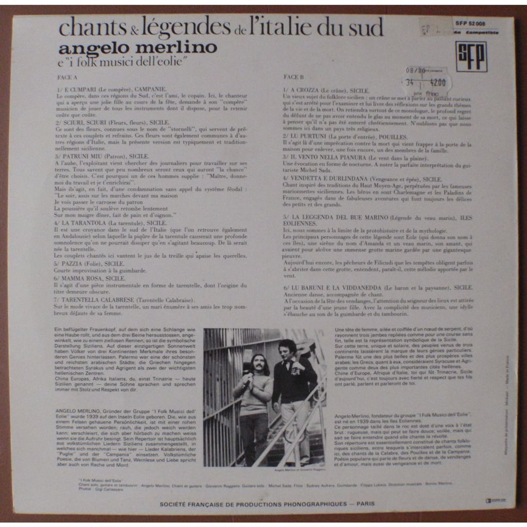 Chants & legendes de l'italie du sud de Angelo Merlino E I Folk Musici ...