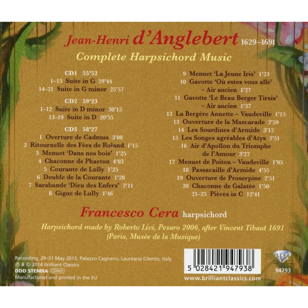 Complete harpsichord music / francesco cera - Anglebert, D' Jean-Henri ...