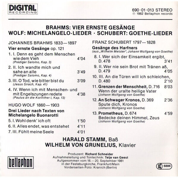 Brahms:vier ernste gesange - wolf: michelango-lieder -schubert ... Brahms:vier ernste gesange - wolf: michelango-lieder -schubert ...