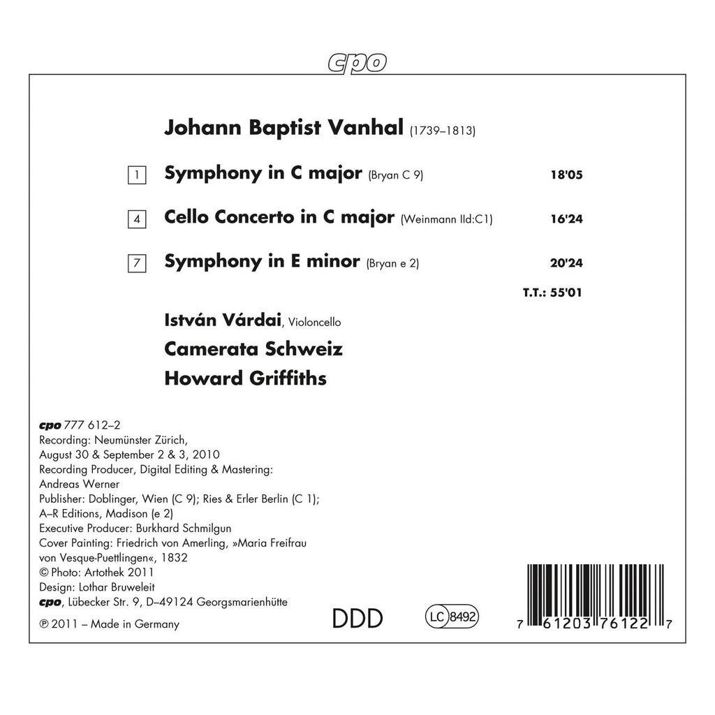 Two symphonies; cello concerto by Vanhal, Johann Baptist, CD with ...