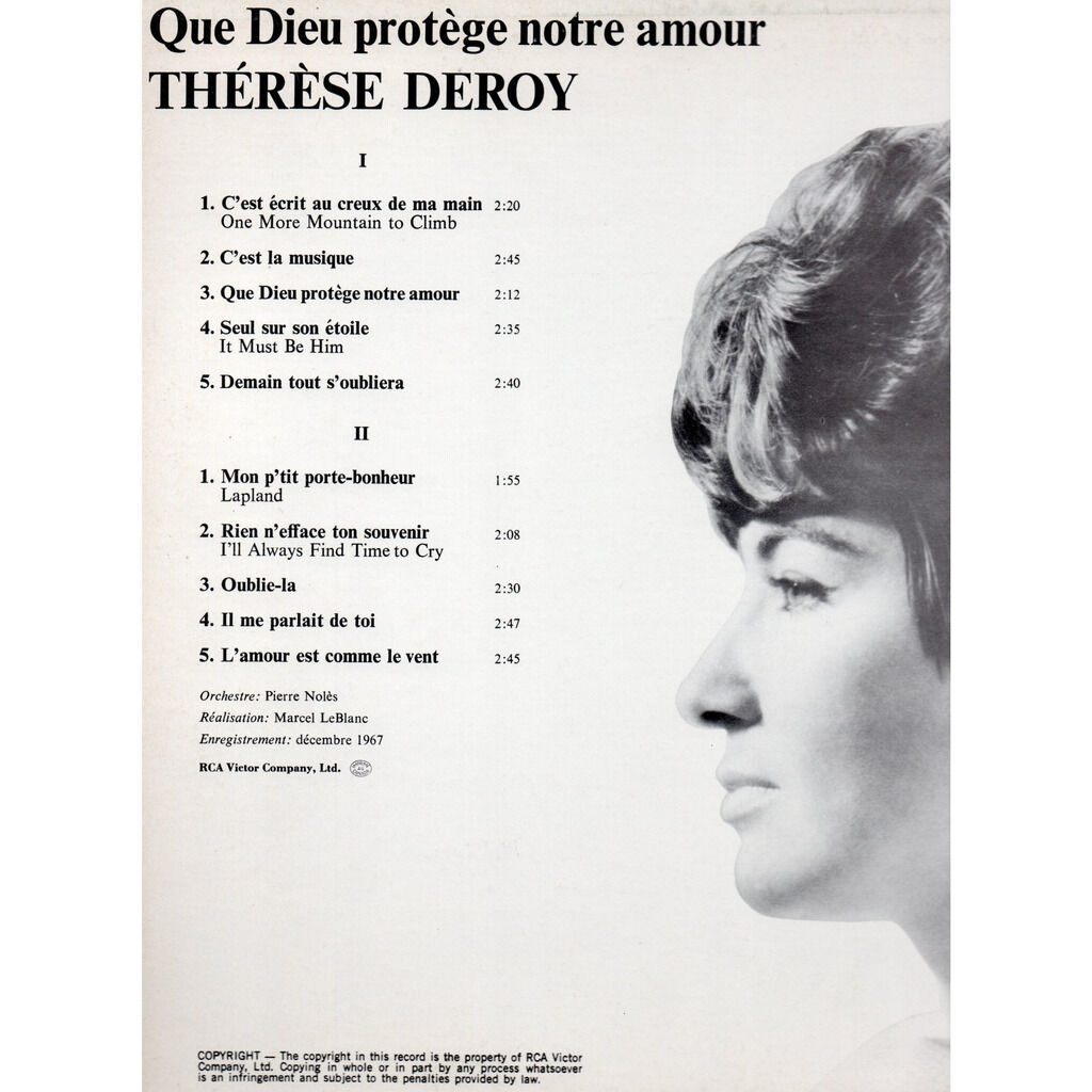 Que dieux protège notre amour (pressage canadien) de Thérèse Deroy, 33T ...