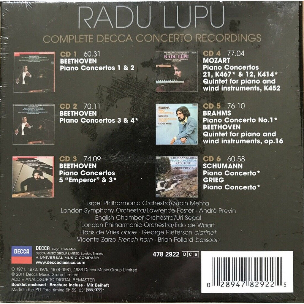 Complete decca concerto recordings / radu lupu de Beethoven / Mozart ...