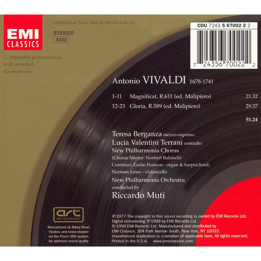 Magnificat; gloria / teresa berganza, lucia valentini terrani, new ...