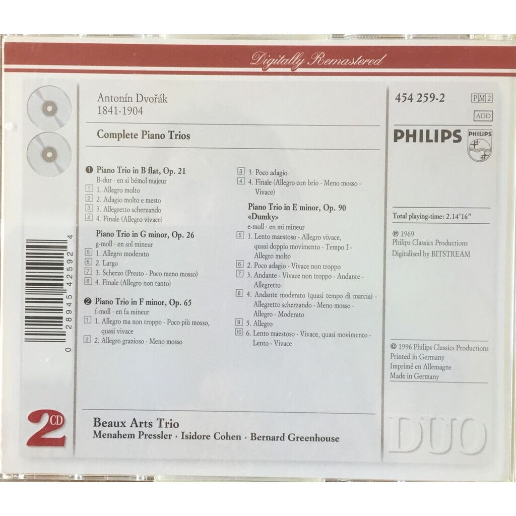Complete piano trios including trio dumky / beaux arts trio von Dvořák, Antonín, CD x 2 bei ...